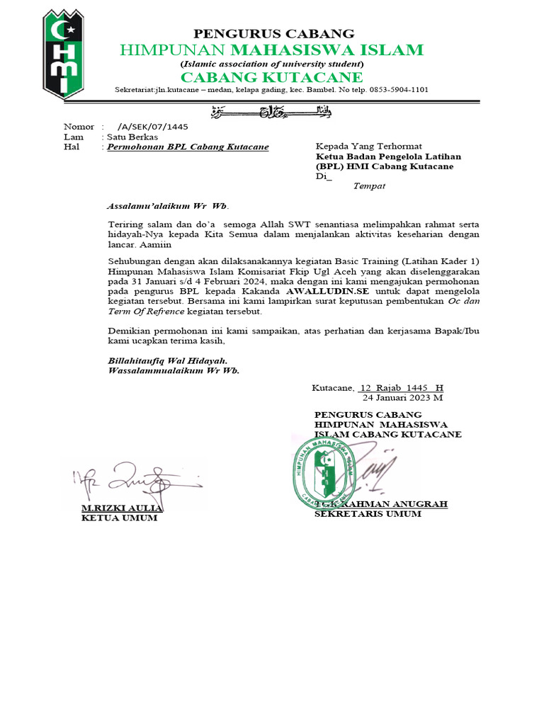 Surat Ke BPL Kanda Awalludin | PDF