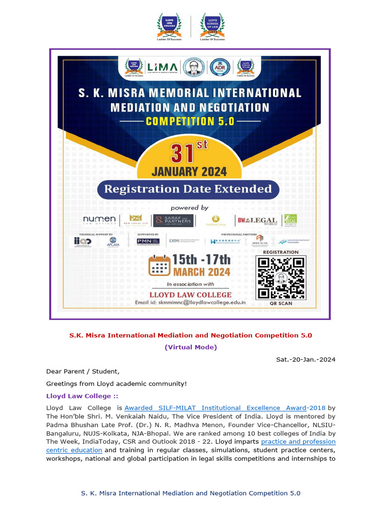 S.K. Misra International Mediation and Negotiation Competition 5.0 | PDF