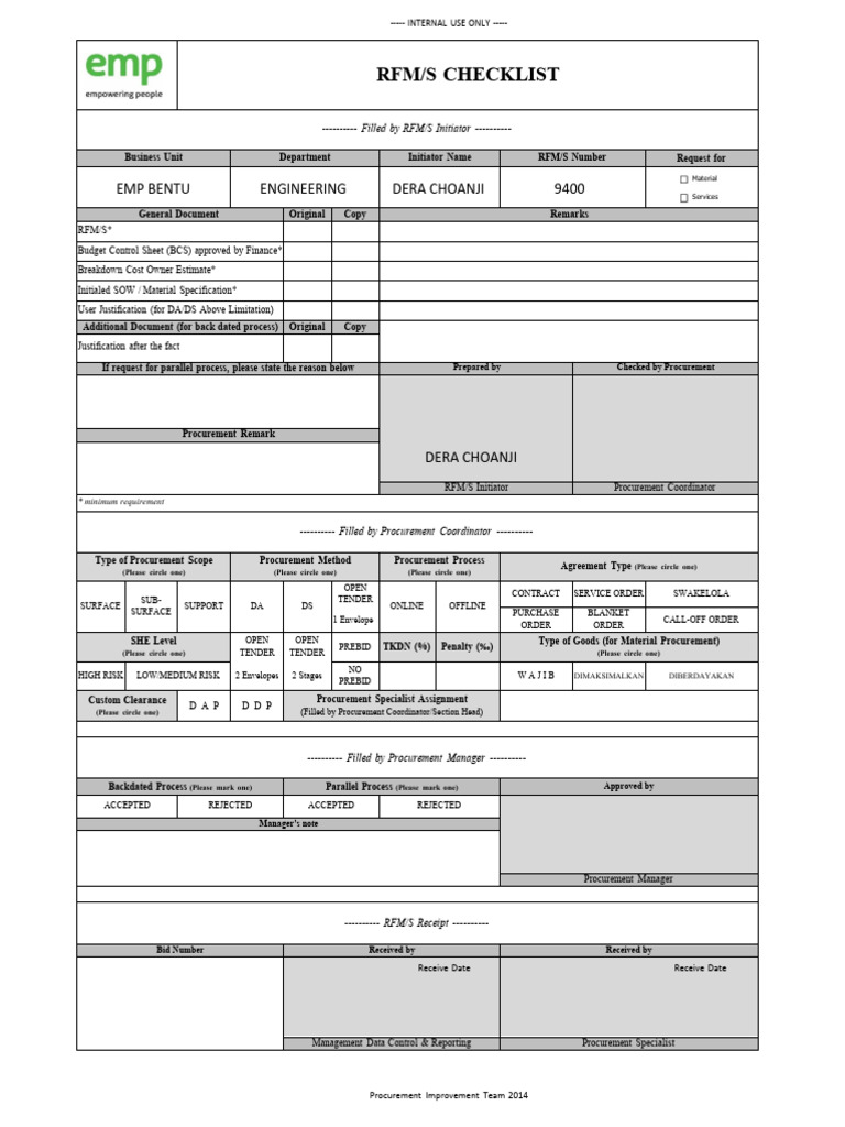 RFMS Checklist | Download Free PDF | Procurement | Business