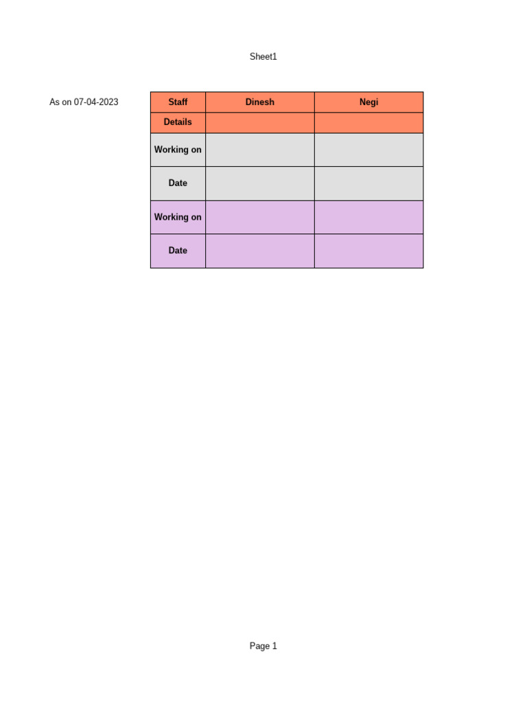 Staff Working Sheet | PDF | Building Engineering | Civil Engineering