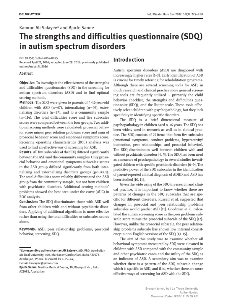 The Strengths and Difficulties Questionnaire (SDQ) in Autism Spectrum ...