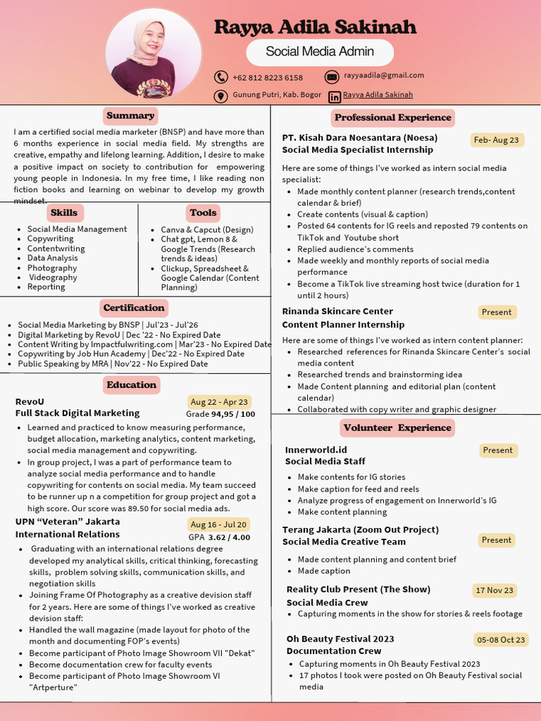 RayyaAdilaSakinah CV-9 | PDF | Social Media | Popular Culture & Media Studies