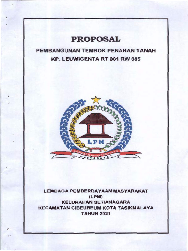 Proposal Pembangunan Tembok Penahan Tanah Kp. Leuwigenta RT 001 RW 005 ...
