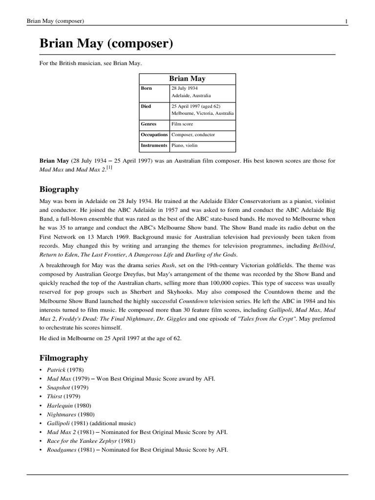 Brian May (Composer) | PDF | Mass Media