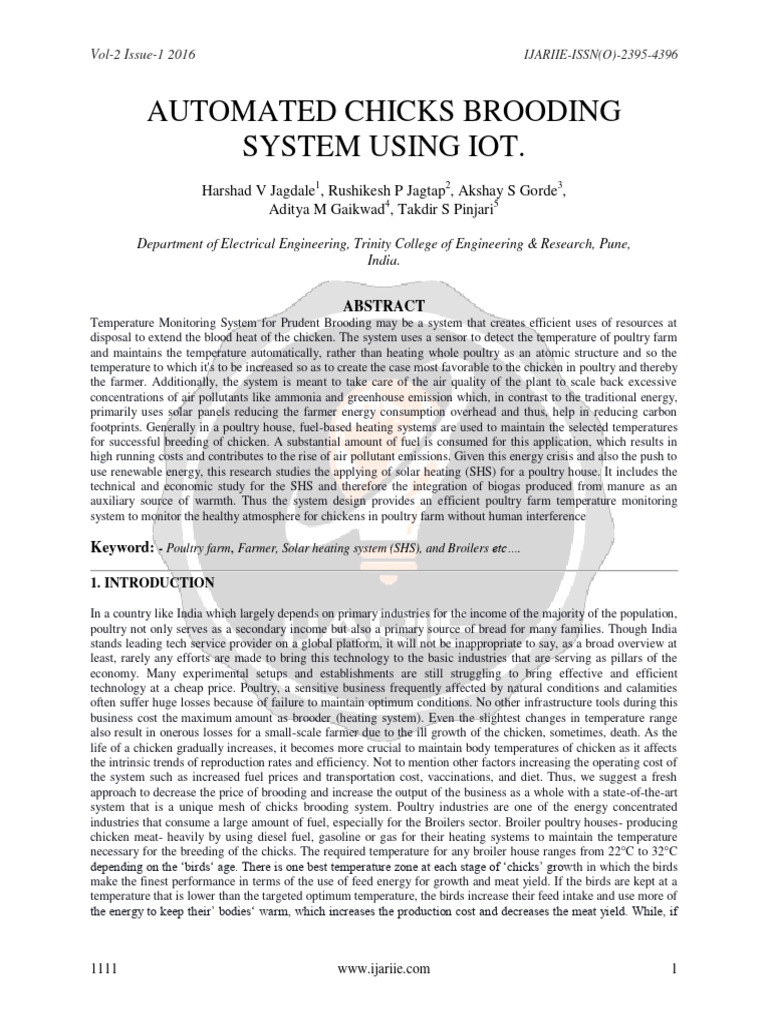 Automated Chicks Brooding System Using IOT | PDF