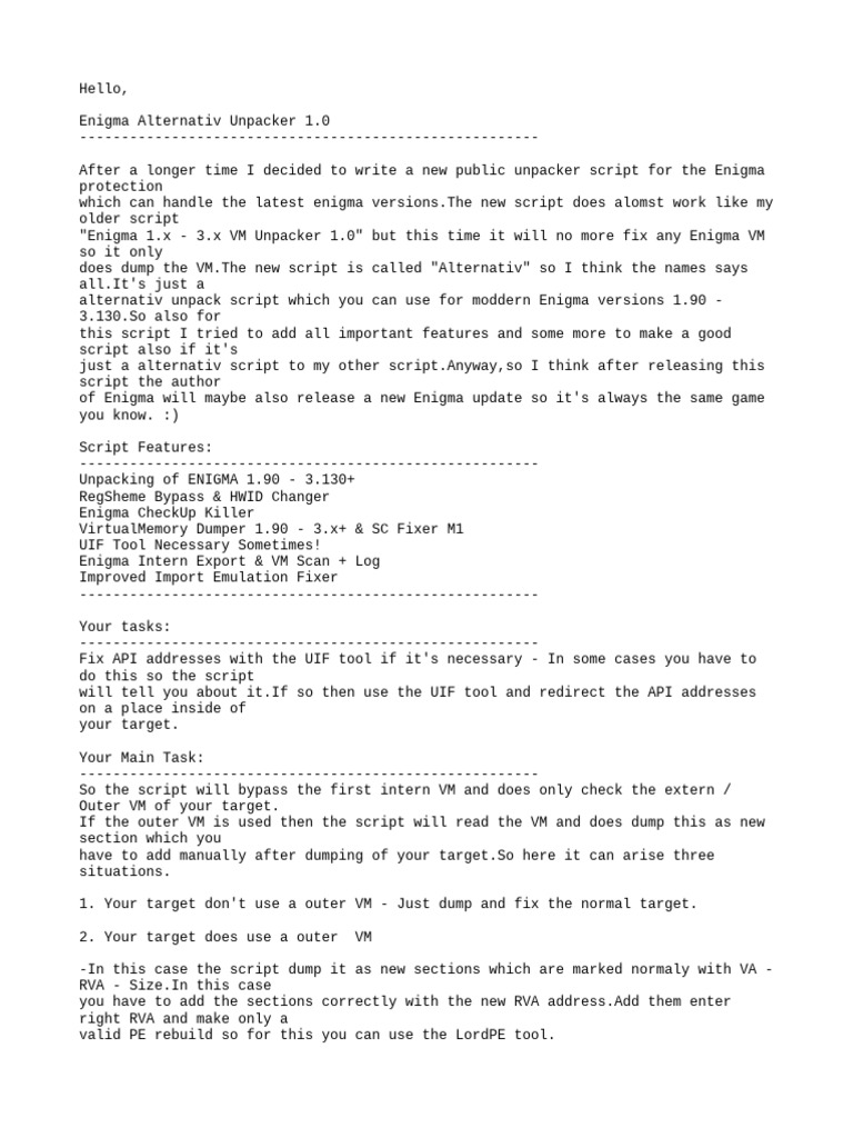 Enigma Alternativ Unpacker | PDF | Software Development | System Software