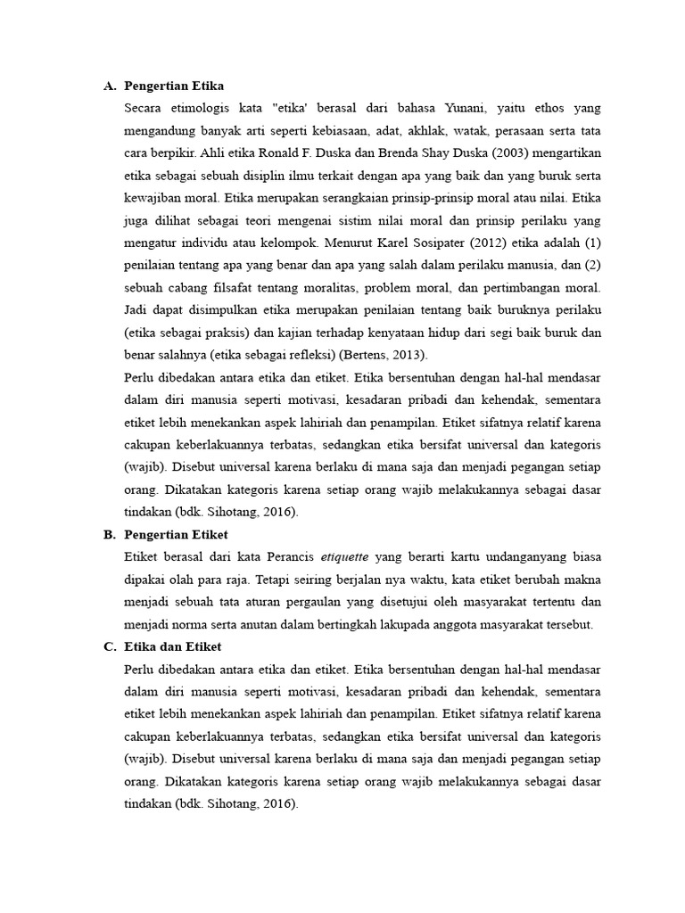 Pengertian Etika Dan Etiket | PDF