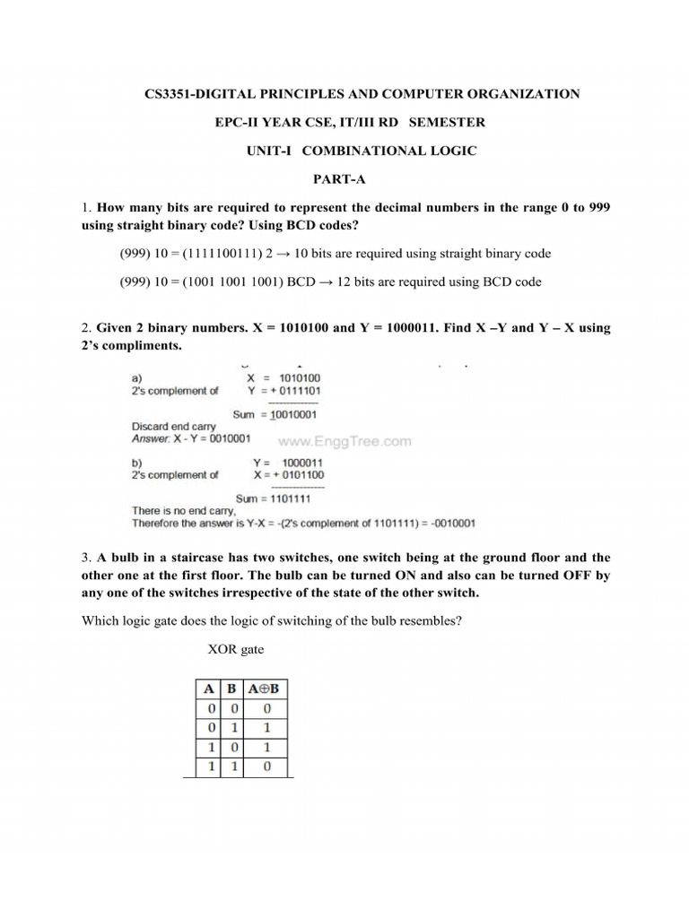 Cs3351 Digital Principles And Computer Organization Two Mark Questions Pdf 