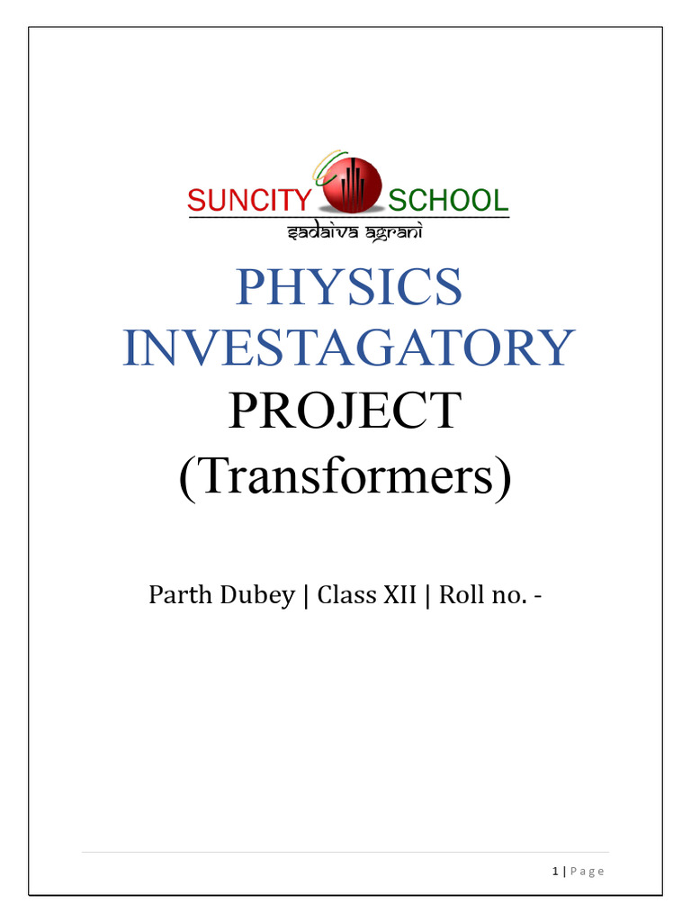 Physics Investagatory Project | PDF | Transformer | Inductor