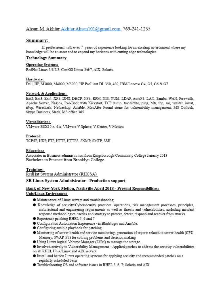 Ahsan - Akhtar Linux Admin | PDF | Server (Computing) | Operating System