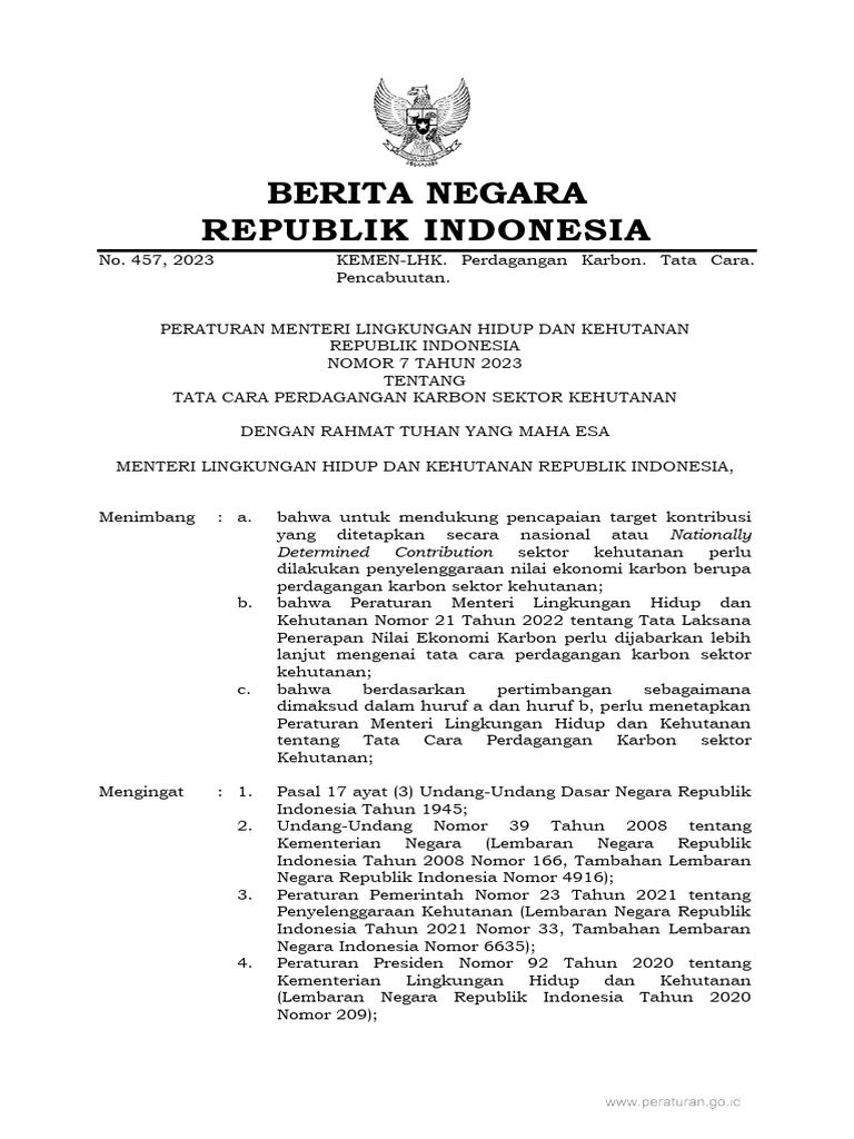Permen LHK No 7 Tahun 2023 | PDF