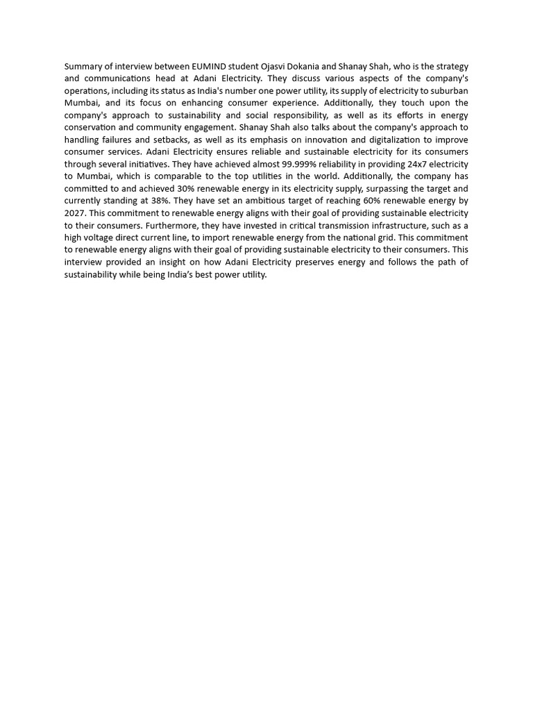 Summary of Interview With Adani | PDF | Technology & Engineering