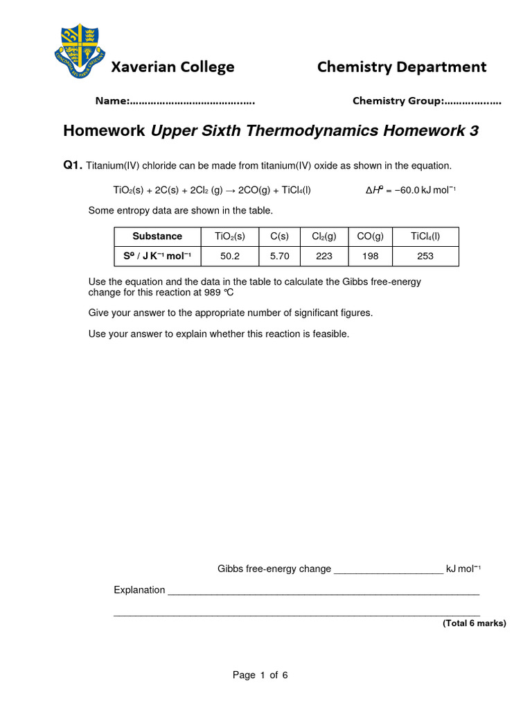 Thermodynamics 3 Worksheet | PDF | Chemical Reactions | Enthalpy