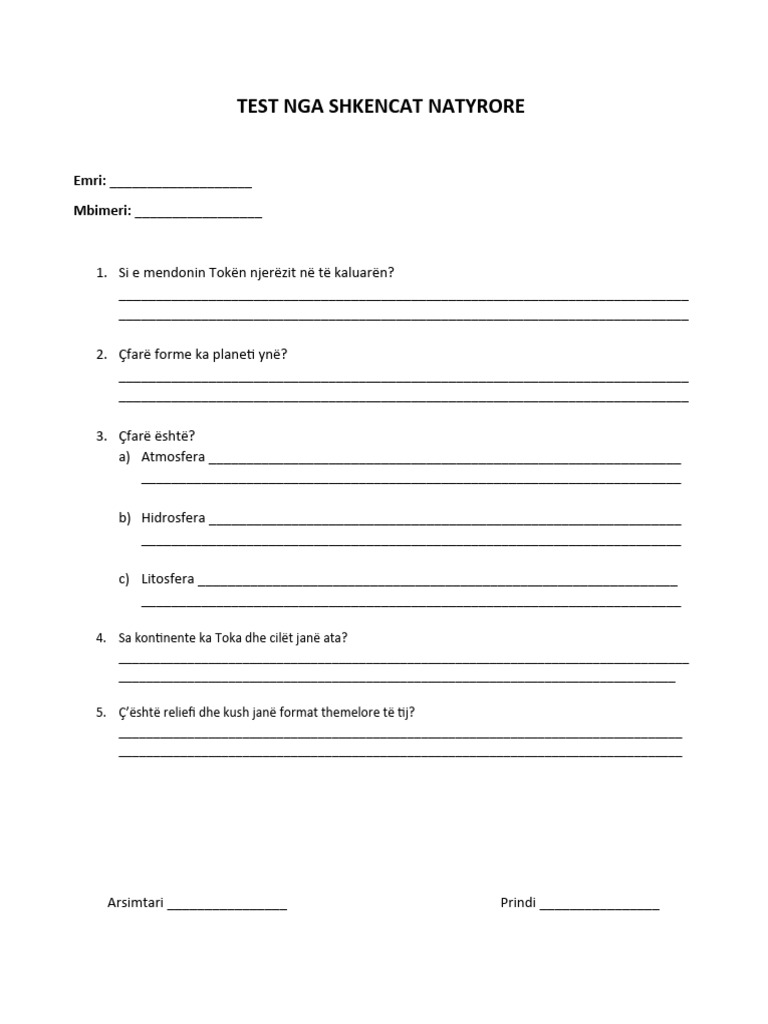 Test SHKENCAT NATYRORE KL e IV 2023-24 | PDF
