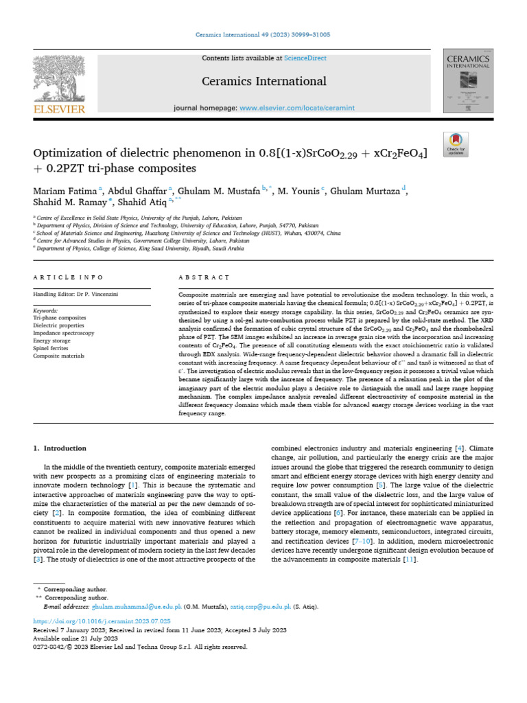181-Mariam Fatima-Ceramic International | PDF | Dielectric | Capacitor