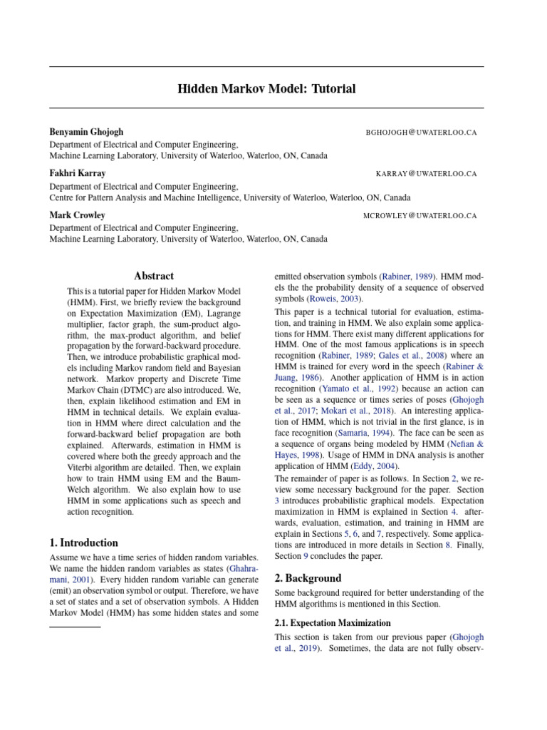 HMM Tutorial | PDF | Bayesian Network | Markov Chain