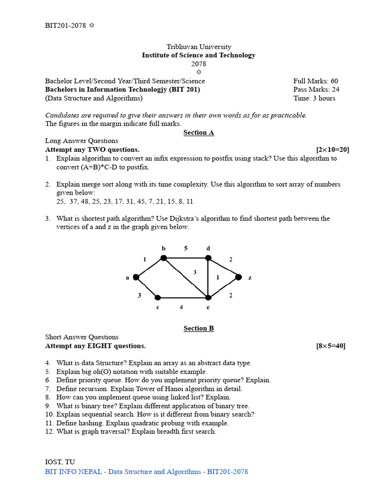 BIT INFO NEPAL - Data Structure and Algorithms - BIT201-2078 | PDF