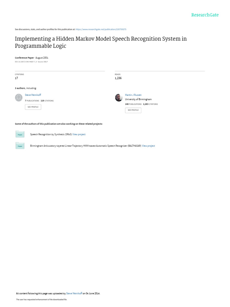 Implementing A Hidden Markov Model Speech Recognit | PDF | Speech ...