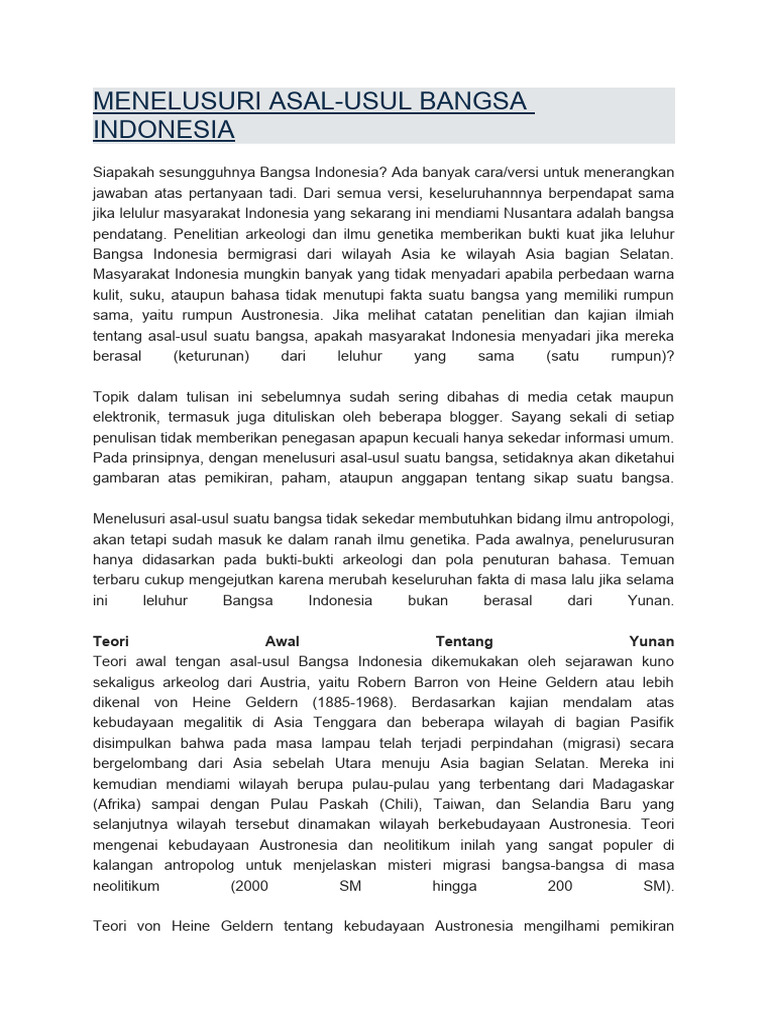 Asal Usul Bangsa Indonesia: Rumpun Austronesia | PDF | Ilmu Sosial ...