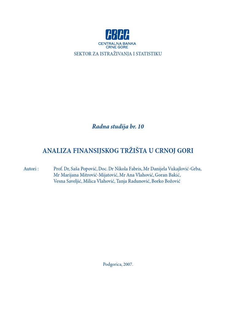 Analiza Finansijskog Trzista CG | PDF