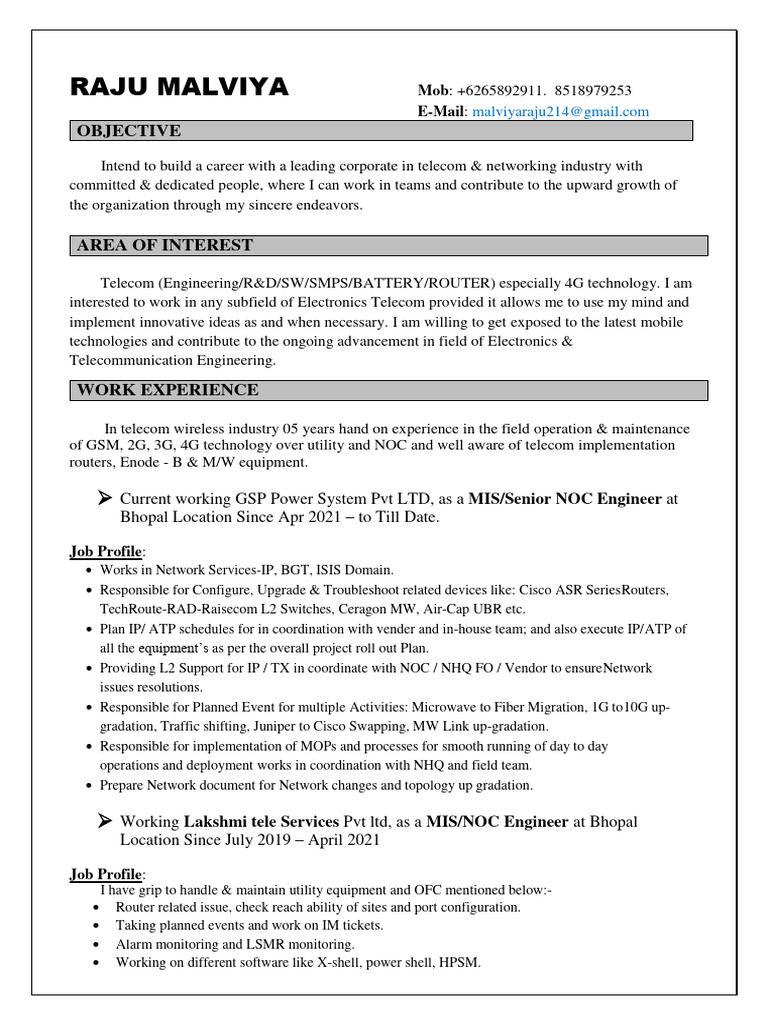CV - Raju Malviya Dec | PDF | Telecommunications | Router (Computing)