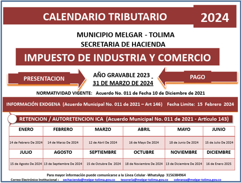 Calendario Tributario 2024 Municipio de Melgar | PDF
