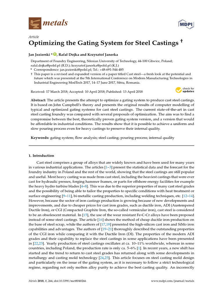 Optimizing The Gating System For Steel Castings | PDF | Foundry | Steel