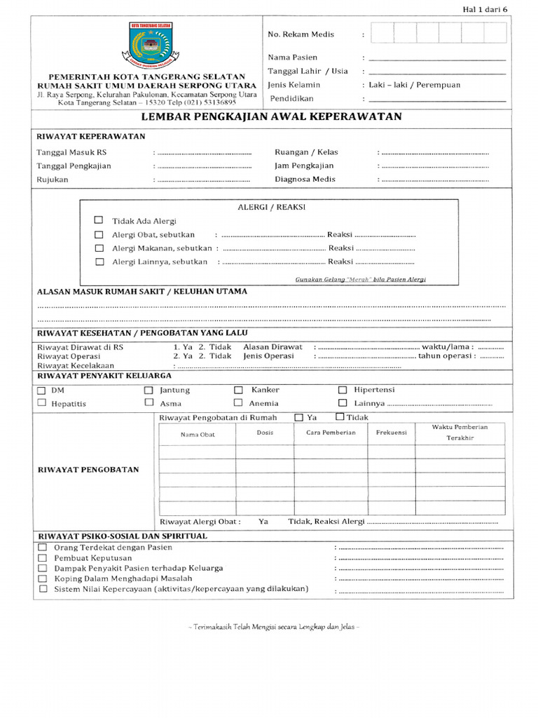 Form Rsu Pengkajian Awal Keperawatan | PDF