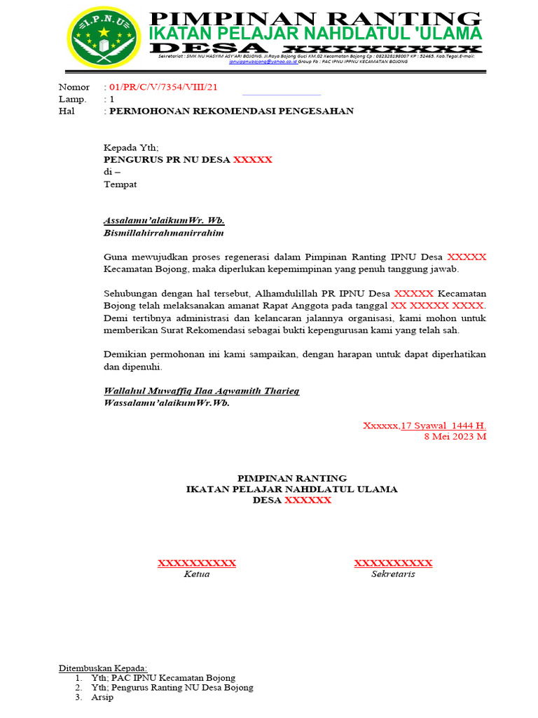 Format Kelengkapan Permohonan SP IPNU | PDF