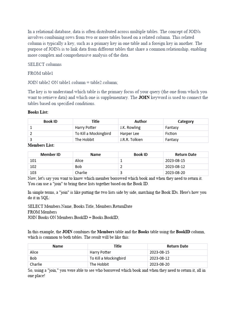SQL Joins | PDF | Table (Database) | Data Management Software SQL Joins | PDF | Table (Database) | Data Management Software