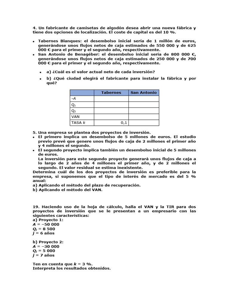 Ejercicios I U7.Inversiones | PDF | Valor presente neto | Sector privado