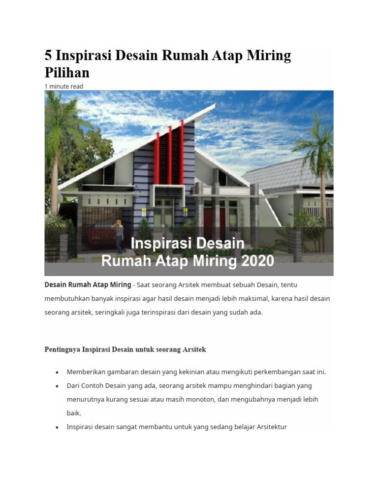 5 Inspirasi Desain Rumah Atap Miring Pilihan | PDF | Seni