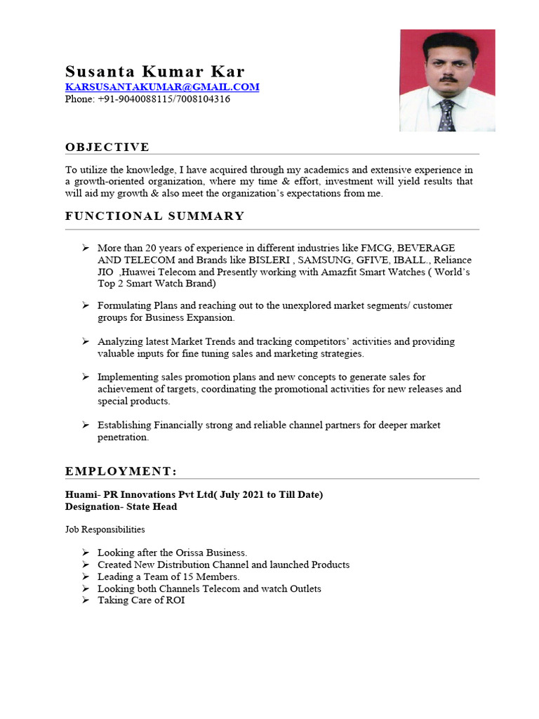 CV Susanta Kar | PDF | Sales | Brand
