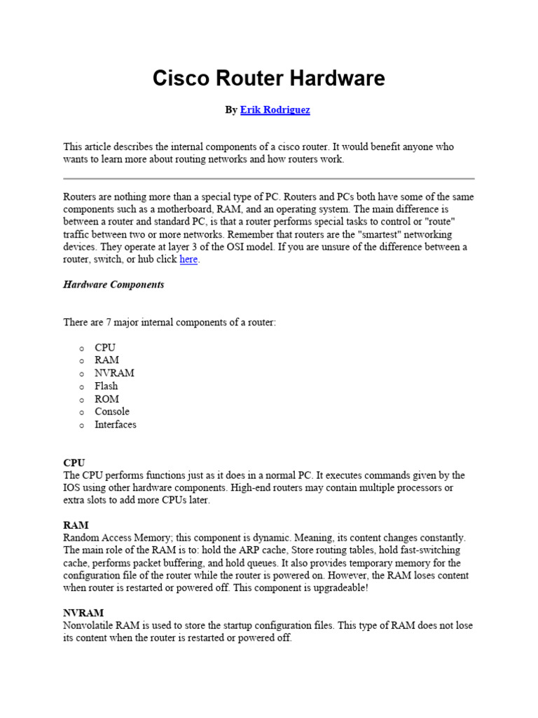 Cisco Router Hardware | PDF | Router (Computing) | Read Only Memory