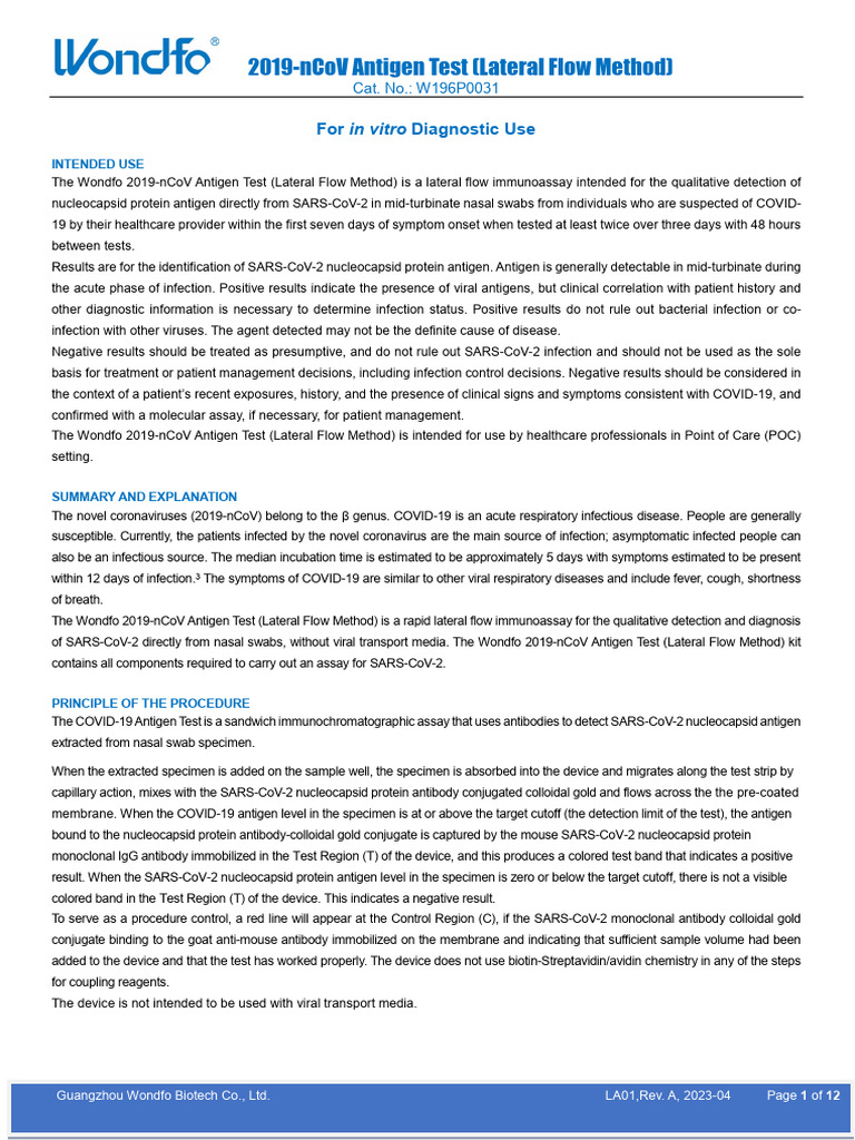 2019-Ncov Antigen Test (Lateral Flow Method) : For in Vitro Diagnostic ...
