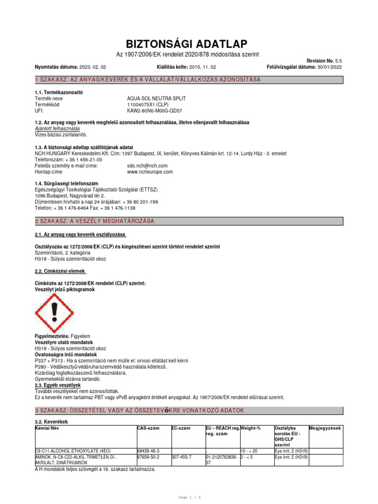 Aqua-Sol Neutra Split GHS SDS | PDF