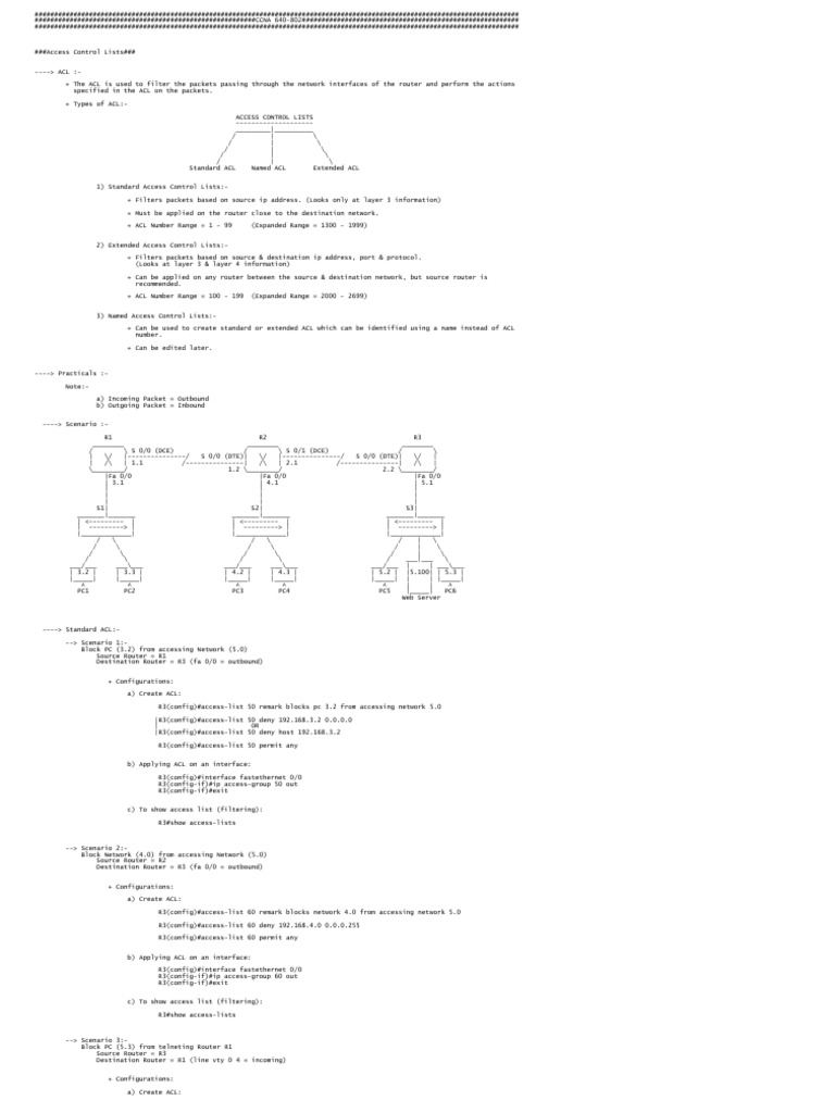 07 CCNA (Access Control Lists) | PDF | Router (Computing) | Internet Standards