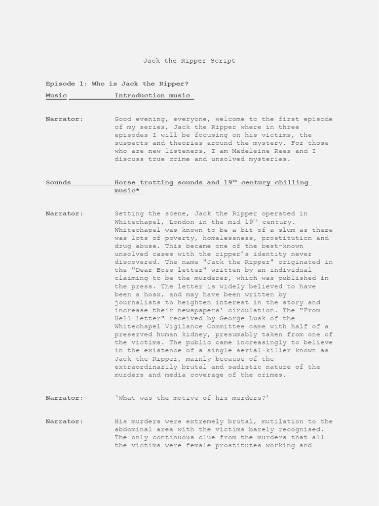 Jack The Ripper Script | PDF | Jack The Ripper