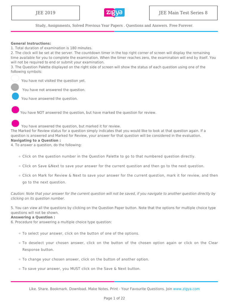 Jee Sample Mock Test Paper | PDF | Multiple Choice | Collision