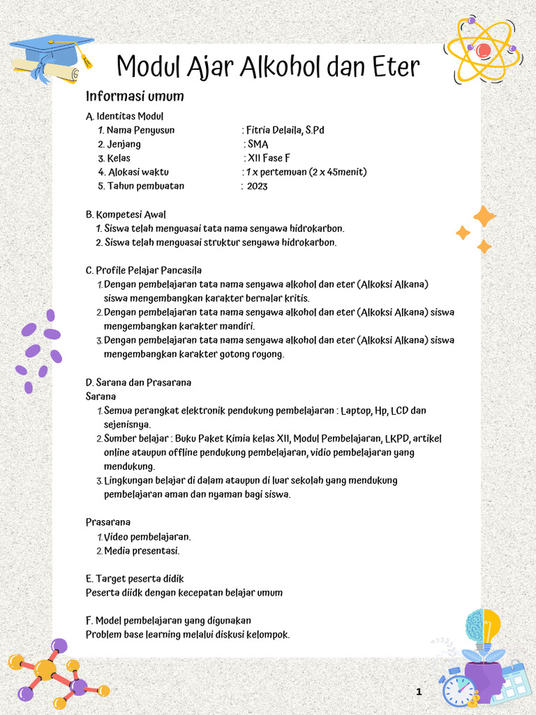 Modul Ajar Alkohol Dan Eter | PDF