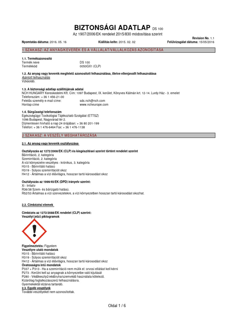 DS100_GHS_SDS_HUN | PDF