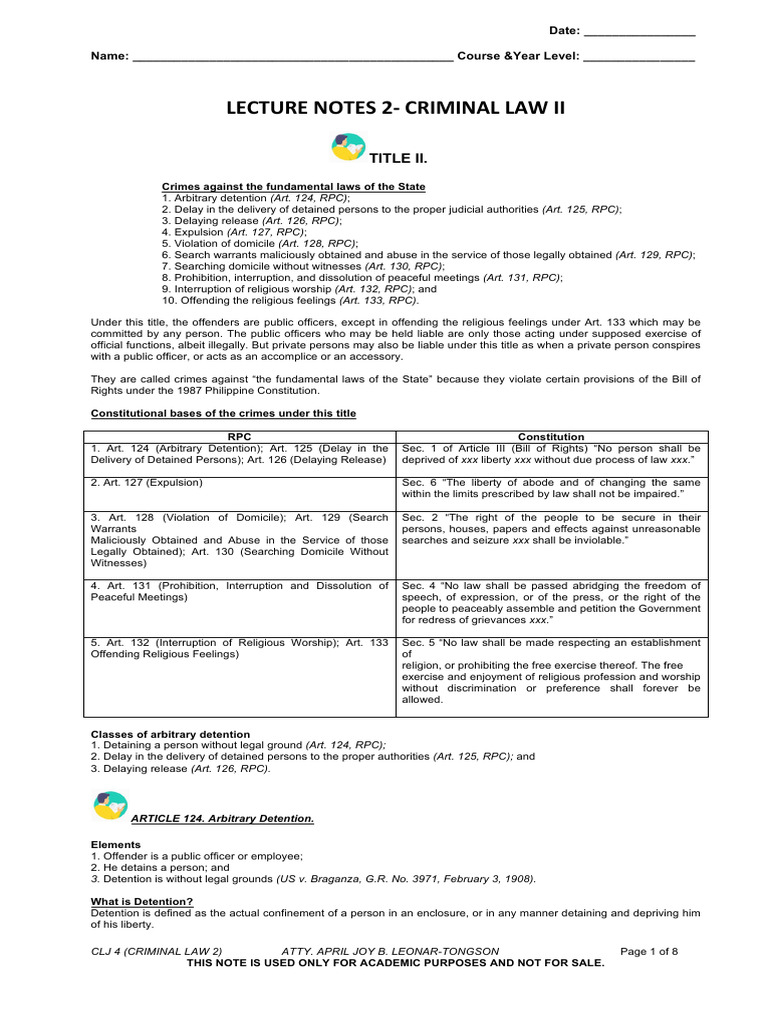 Lecture Notes 2 | PDF | Detention (Imprisonment) | Probable Cause Lecture Notes 2 | PDF | Detention (Imprisonment) | Probable Cause