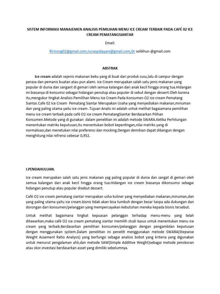 SISTEM INFORMASI MANAJEMEN ANALISIS PEMILIHAN MENU ICE CREAM TERBAIK PADA CAFÉ 02 ICE CREAM ...