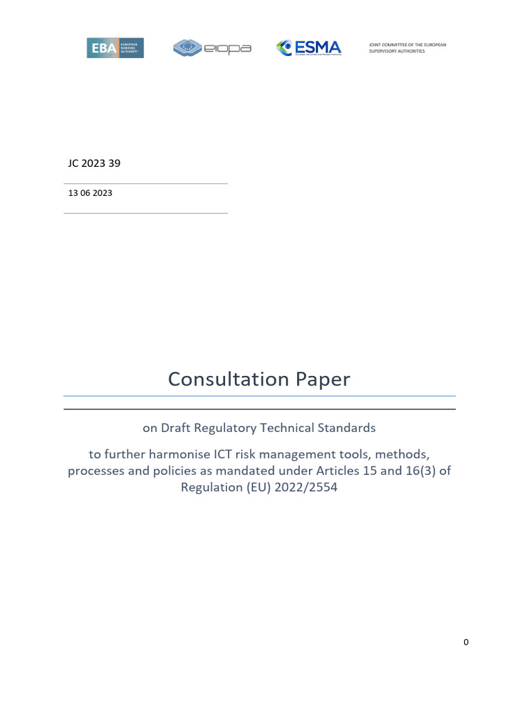 CP - Draft RTSs ICT Risk Management Tools Methods Processes and Policies | PDF | Information ...
