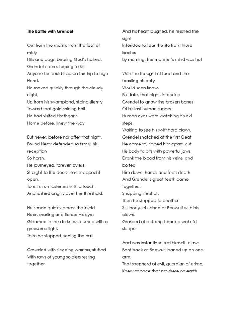 The Battle With Grendel | PDF | Beowulf