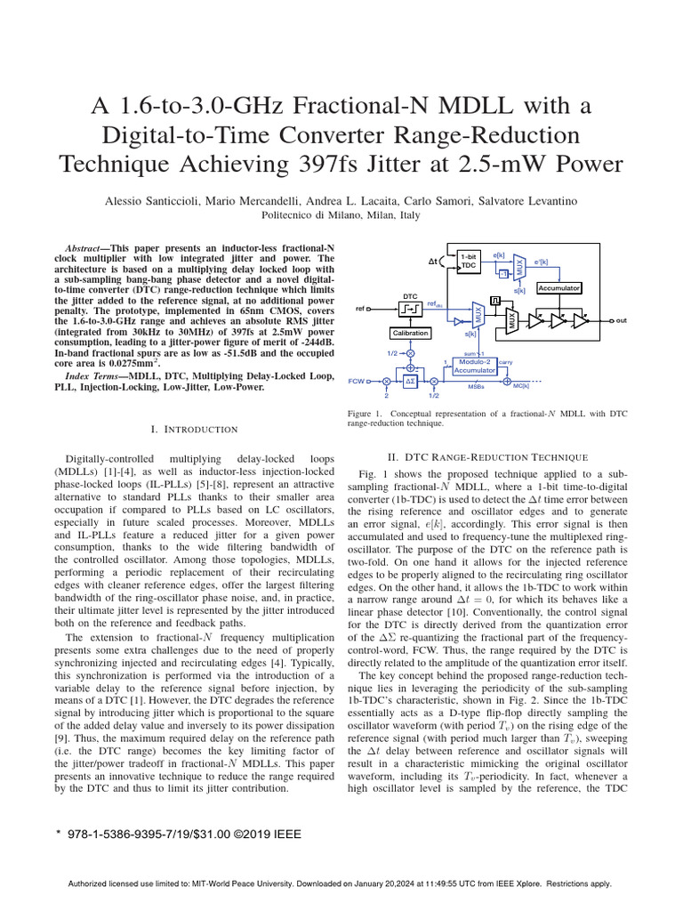 A 1.6-To-3.0-GHz Fractional-N MDLL With A Digital-To-Time Converter ...