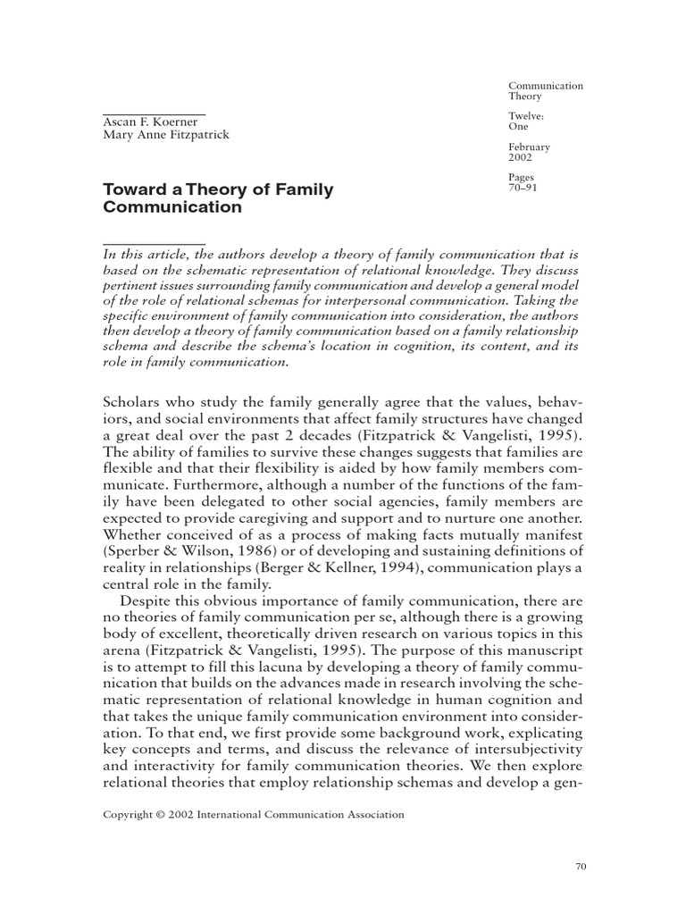 Toward A Theory of Family Communication | PDF | Schema (Psychology ...