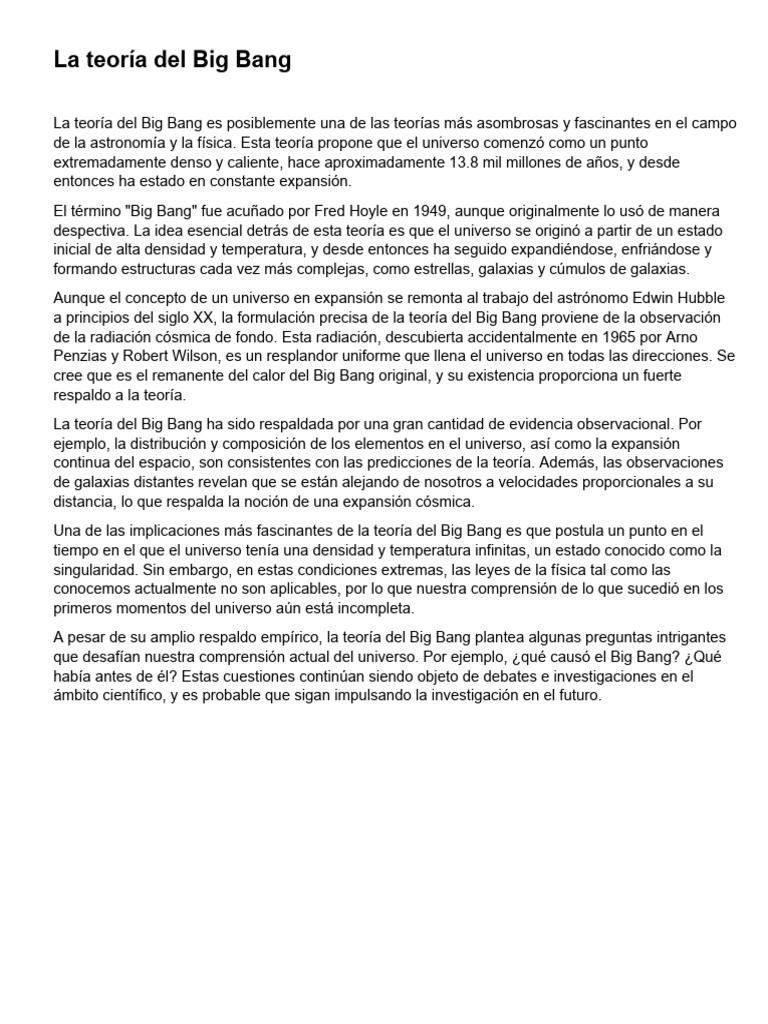 La Teoría Del Big Bang Pdf Big Bang Universo