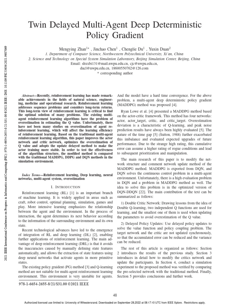 Twin Delayed Multi Agent Deep Deterministic Policy Gradient Pdf