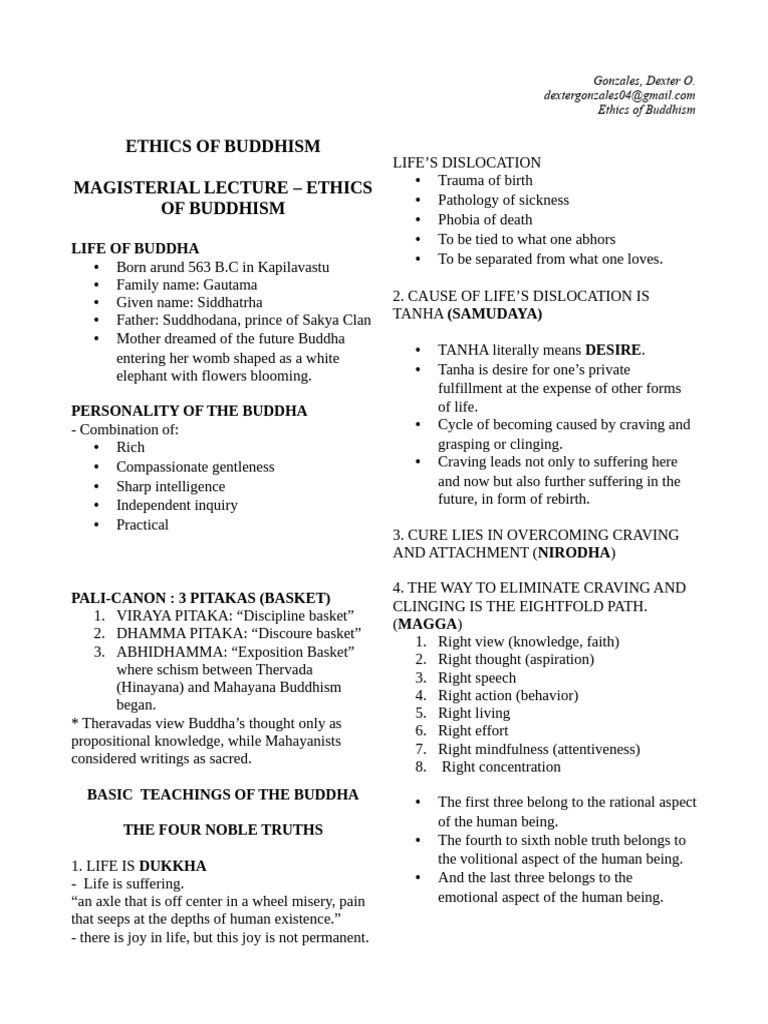 Ethics in Buddhism: Core Teachings | PDF | Four Noble Truths | Karma